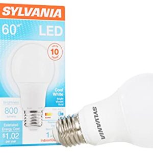 SYLVANIA LED Light Bulb, 60W Equivalent A19, Efficient 8.5W, Medium Base, Frosted Finish, 800 Lumens, Cool White - 1 Pack (74321)