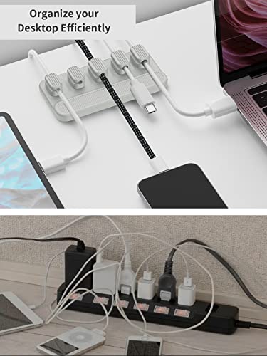 clenye Magnetic Cable Holder,Cable Management for Desk with Embedded Magnetic with 10 Clips in 3 Sizes(3mm/3.6mm/4.2mm) for Lighting Cables, USB C Cables, Micro Cables | Grey