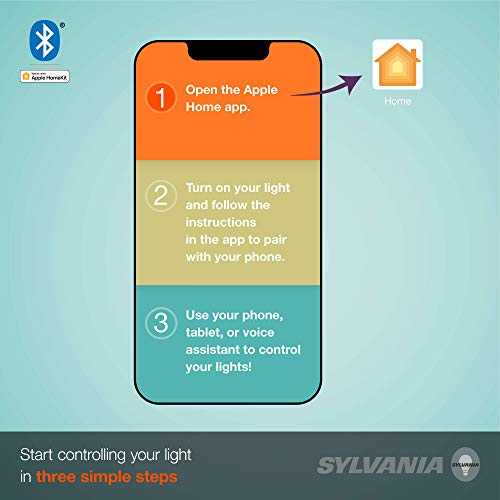 SYLVANIA Smart Bluetooth LED Light Bulb, A19 60W Equivalent, Efficient 10W, Works with Apple HomeKit, RGBW Full Color and Adjustable White, No Hub Required - 1 Pack