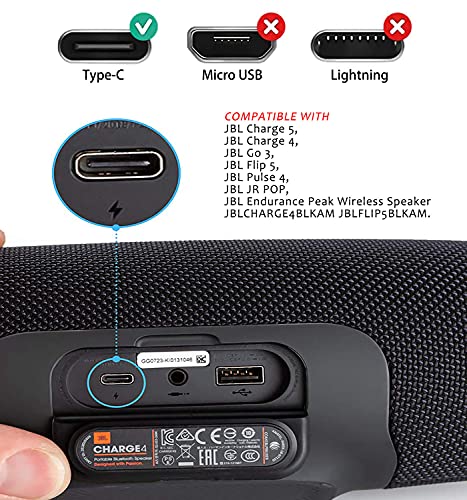 Replacement Charging Power Supply Cable Cord Line for JBL Charge 4, JBL Flip 5, JBL Pulse 4, JBL JR POP, JBL Endurance Peak Wireless Speaker