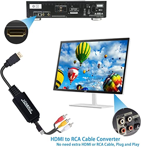 DIGITNOW! HDMI to RCA Converter, HDMI to RCA Cable Adapter, 1080P HDMI to AV 3RCA CVBs Composite Video Audio Supports NTSC for PC, Laptop, HDTV, DVD, VHC VCR