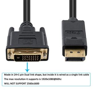 DTECH 6 Foot DisplayPort to DVI-D Single Link Cable Male to Male with Gold Plated Connector