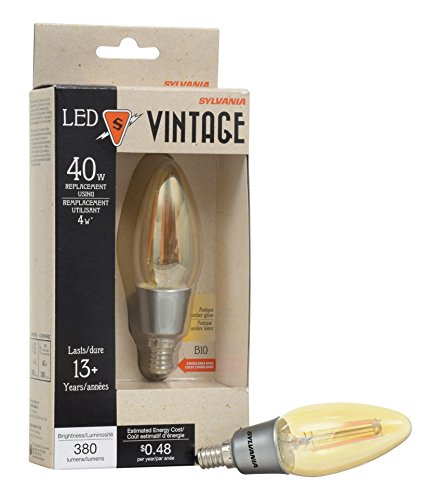 LEDVANCE 79538 Sylvania Ultra LED B10 Vintage Light Bulb-40W Equivalent-2200K-Candelabra Base-Blunt Tip, Warm White-2200K