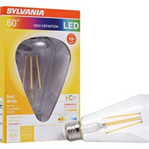 SYLVANIA LED Filament Light Bulb, ST19 Edison, 60W Equivalent, Efficient 8.5W, 13 Year, Dimmable, 800 Lumen, Clear Finish, 2700K, Soft White - 1 Pack (40255)