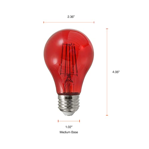 Sylvania LED Red Glass Filament A19 Light Bulb, Efficient 4.5W, 40W Equivalent, Dimmable, E26 Medium Base - 6 Pack (41740)