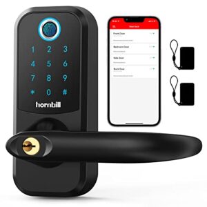 hornbill smart lock keyless entry with handle – fingerprint door locks for front door – keypad electronic digital biometric bluetooth passcodes alexa app control touch screen key fobs – airbnb home