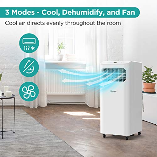 Hisense Portable Air Conditioner 6,000 BTU Cooling Dehumidifier Fan for Smaller Room up to 250 sq ft, Remote Control, White