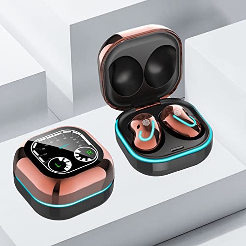 Wireless Earbuds, Mini Sports in Ear Clock Bluetooth Headset, Light-Weight Headphones with Charging Case, Built-in Microphone (Coffee)