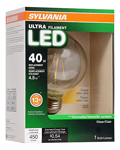 LEDVANCE 74333 Sylvania Ultra LED G25 Filament Light Bulb-Dimmable-40W Equivalent 2700K-Medium Base, Dimmable Soft White-(2700K)