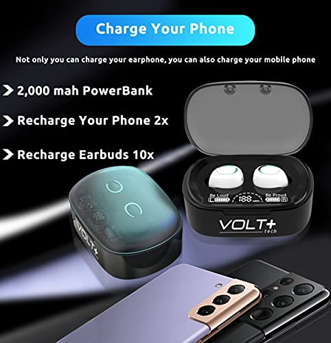 VOLT PLUS TECH Wireless V5.1 PRO Earbuds Compatible with Google Pixel 6a IPX3 Bluetooth Touch Waterproof/Sweatproof/Noise Reduction with Mic (White)