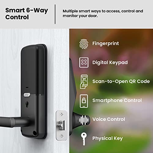 Lockly Secure Pro, Wi-Fi Smart Lock, Keyless Entry Door Lock, PIN Genie® Keypad, 3D Biometric Fingerprint Sensor, Voice Control, Auto Lock - Matte Black (PGD628WMB) - Latch Edition