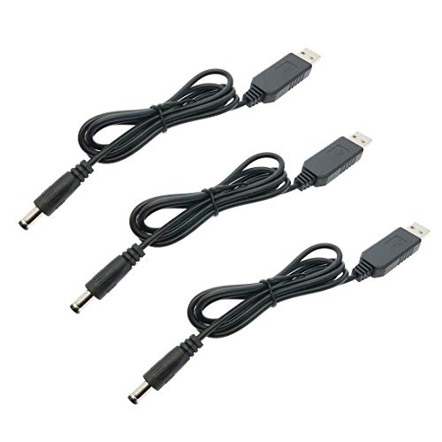 HiLetgo 3pcs USB to DC Convert Cable 5V to 12V Voltage Step-Up Cable 5.5x2.1mm DC Connect Male 1M