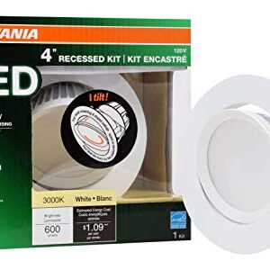 SYLVANIA General Lighting 70395 Ultra 4" Gimbal (Tilting) Recessed Downlight Kit, 50W Equivalent LED Lamp, 3000K (Warm White), White