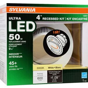 SYLVANIA General Lighting 70395 Ultra 4" Gimbal (Tilting) Recessed Downlight Kit, 50W Equivalent LED Lamp, 3000K (Warm White), White