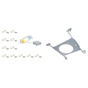 sylvania 5”/6” led slim microdisk recessed downlight with trim, 16w=100w, 5 cct selectable & halo hl6rsmf mounting frame, silver