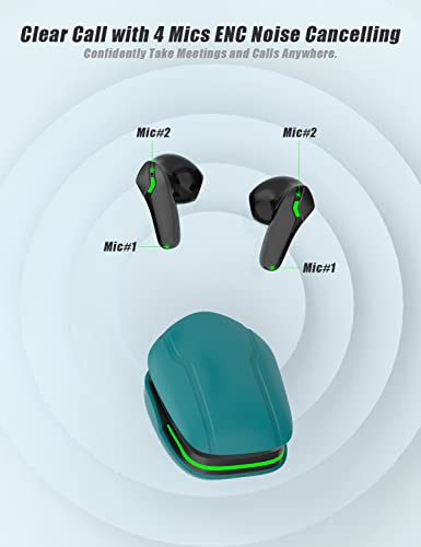 ZBC Earbuds Wireless Bluetooth in-Ear Headphones with 4 Microphones ENC Noise Cancelling Clear Calls Wireless Ear Buds 30H Playback IPX5 Waterproof Sports Stereo Earphones for iPhone Android (Green)