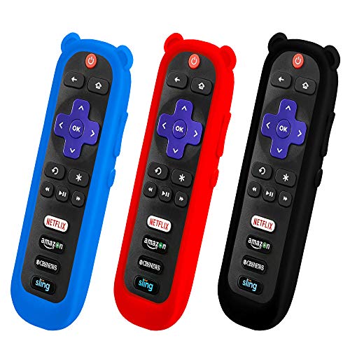 3 Pack Silicone Remote Cases for Roku TCL TV Streaming Stick 3600R, TCL Roku Remote Shockproof Cover Easy to Access, Anti-Slip Protective Sleeves with Blue Red Black