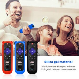 3 Pack Silicone Remote Cases for Roku TCL TV Streaming Stick 3600R, TCL Roku Remote Shockproof Cover Easy to Access, Anti-Slip Protective Sleeves with Blue Red Black