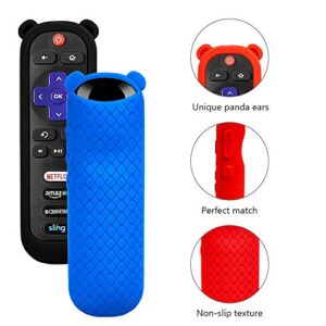 3 Pack Silicone Remote Cases for Roku TCL TV Streaming Stick 3600R, TCL Roku Remote Shockproof Cover Easy to Access, Anti-Slip Protective Sleeves with Blue Red Black