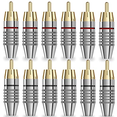 RCA Plug Connectors Coaxial Cable Audio Adapter Gold Plug Male No Solder Connector Solderless Video Cable kit TV CCTV(12-Pack)