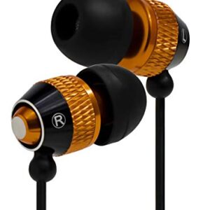 Bastex Universal Earphone/Ear Buds 3.5mm Stereo Headphones in-Ear Tangle Free Cable with Built-in Microphone Earbuds for iPhone iPod iPad Samsung Android Mp3 Mp4 and More-Gold/Black