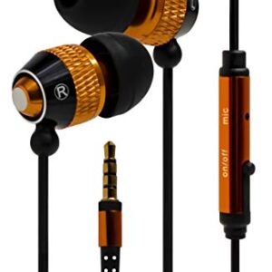 Bastex Universal Earphone/Ear Buds 3.5mm Stereo Headphones in-Ear Tangle Free Cable with Built-in Microphone Earbuds for iPhone iPod iPad Samsung Android Mp3 Mp4 and More-Gold/Black