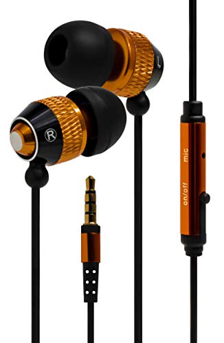 Bastex Universal Earphone/Ear Buds 3.5mm Stereo Headphones in-Ear Tangle Free Cable with Built-in Microphone Earbuds for iPhone iPod iPad Samsung Android Mp3 Mp4 and More-Gold/Black