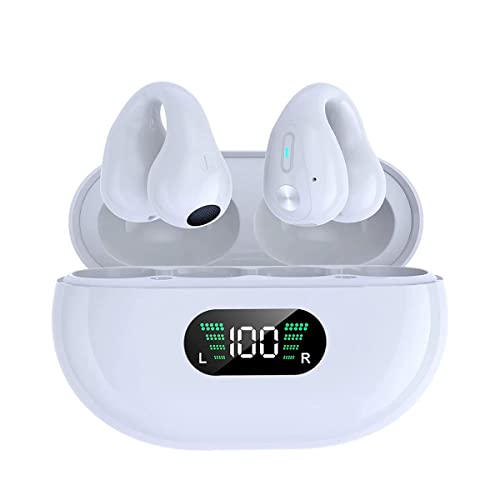 AAOCLO Wireless Ear Clip Bone Conduction Headphones, Wireless Bluetooth Headset, Bone Conduction Clip Ear Noise Reduction Sports Running Waterproof Noise Reduction (White)