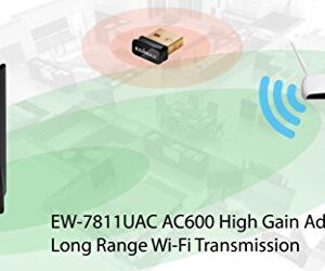 Edimax Wi-Fi 5 802.11ac AC600 High Gain Dual-Band (2.4GHz/5GHz) Adapter w/ Adjustable +4/6dBi Antenna, Wireless USB Adapter, Win 11 Plug-n-Play, Mac OS 10.15, Linux, USB Cradle, EW-7811UAC