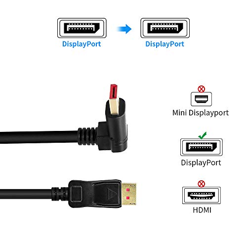 BolAAzuL Right Angle Displayport 1.4 Cable Upward Angled Displayport Cable, 90-Degree Angled Displayport Cable V1.4 6FT/1.8M up to 8K/60Hz, 4K/144Hz Supported