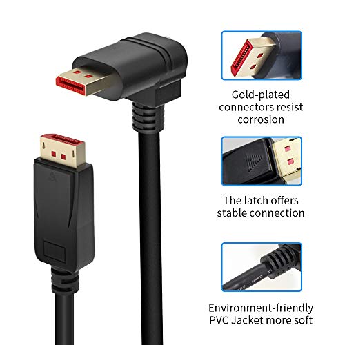 BolAAzuL Right Angle Displayport 1.4 Cable Upward Angled Displayport Cable, 90-Degree Angled Displayport Cable V1.4 6FT/1.8M up to 8K/60Hz, 4K/144Hz Supported