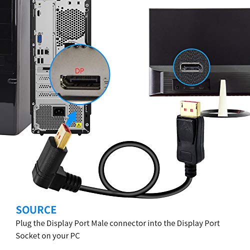 BolAAzuL Right Angle Displayport 1.4 Cable Upward Angled Displayport Cable, 90-Degree Angled Displayport Cable V1.4 6FT/1.8M up to 8K/60Hz, 4K/144Hz Supported