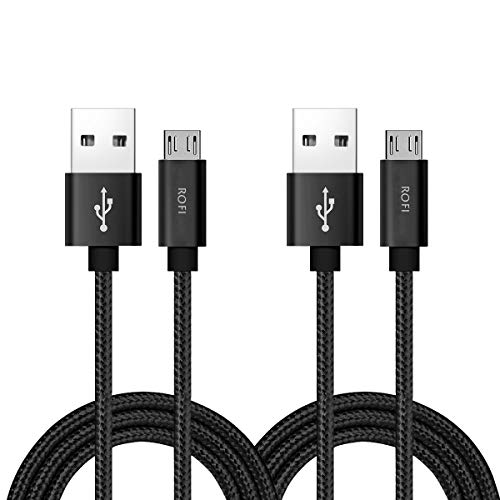 RoFI Micro USB Cable, [2Pack] 0.6M Android Charger, Nylon Braided Micro USB Charger, High Speed USB 2.0 A to Micro B Charging Cord Universal for HTC, S6, Kindle, Android, and More (Black, 2 Feet)