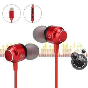 ASHATA Wired Magnetic Earphones, Type C Noise Canceling in Ear Stereo Sports Headphone with Microphone HiFi Music Sound for iOS Android