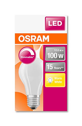 OSRAM LED lamp/Base: E27 / Warm White / 2700 K / 12 W/Replacement for 100 W Incandescent Bulb/LED Retrofit Classic A DIM [Energy Efficiency Class A++] / Pack of 10