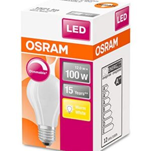 OSRAM LED lamp/Base: E27 / Warm White / 2700 K / 12 W/Replacement for 100 W Incandescent Bulb/LED Retrofit Classic A DIM [Energy Efficiency Class A++] / Pack of 10