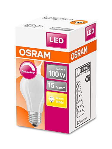 OSRAM LED lamp/Base: E27 / Warm White / 2700 K / 12 W/Replacement for 100 W Incandescent Bulb/LED Retrofit Classic A DIM [Energy Efficiency Class A++] / Pack of 10