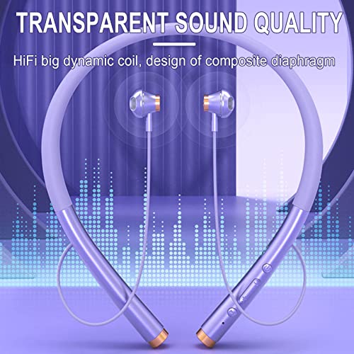 Sports Wireless Blue-tooth Earphones, High-Power Neck-Mounted Mag-netic Earphones Stereo Earbuds, Bone-Conduction Earphone Foldable Headset Super Battery Life, for Outdoor Working Travel (Purple)