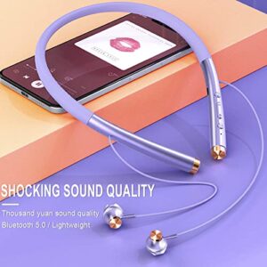 Sports Wireless Blue-tooth Earphones, High-Power Neck-Mounted Mag-netic Earphones Stereo Earbuds, Bone-Conduction Earphone Foldable Headset Super Battery Life, for Outdoor Working Travel (Purple)