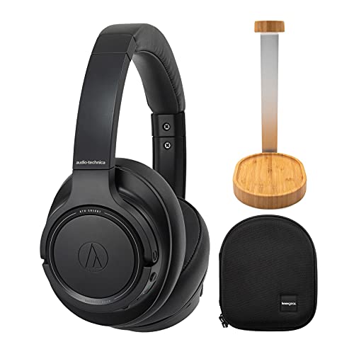 Audio-Technica ATH-SR50BT Bluetooth Wireless Over-Ear Headphones (Black) with Knox Gear Stand and Protective Case Bundle (3 Items)