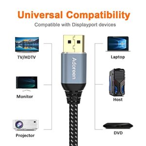 Adoreen 4K DisplayPort Cable 20 feet, Braided DP to DP 1.2 Cord(from 1.5 to 50ft) 4K@60Hz 2K 1440p@120Hz 1080p Full HD Display Port for 3D,PC TV,Gaming Monitor with 5 Ties(6.1m)-NOT HDMI