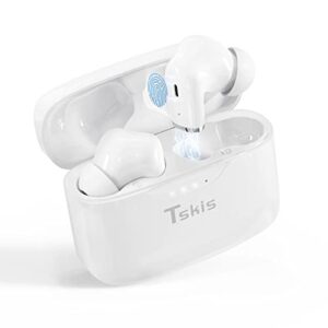 tskis true wireless earbuds, it100 bluetooth 5.2 built-in enc call noise cancelling mic,48h playtime ipx8 waterproof ear buds deep bass earphones in-ear stereo headphones for work,sport (white)