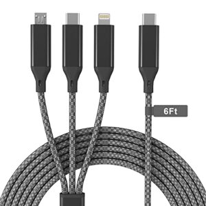 usb c to multi 3 in 1 usb long charger cable, 2m/6ft fast braided charging cord, universal multiple ports long charging cable with usb c/micro usb/lightning connector for iphones android