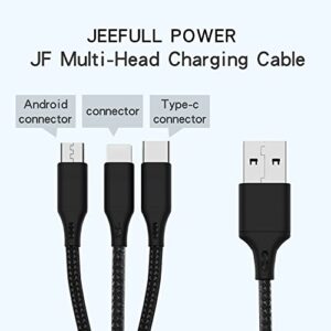 jeefull power JF Multi-Head Charging Cable, 4FT Three-in-one Multi Charging Cable, Nylon Braided Multiple Charger Cable, with Three interfaces and Connected to The Device via USB 3PCS