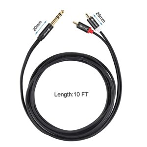 Devinal 1/4" inch TRS to RCA Y Splitter Cable, 6.35mm Stereo to 2 RCA Phono Insert Cable, Dual RCA to Quarter inch Audio Breakout Cable Cord 10 feet/ 3 Meters