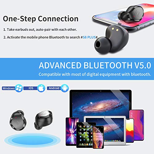 JOYSILIN Bluetooth 5.0 S8 Plus Wireless Earbuds, HiFi Headphones Touch Control with Mic and Wireless Charging, IPX7 TWS Noise Cancelling Headphones