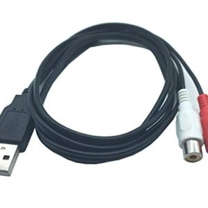 USB to 2RCA Cable, Haokiang 5 Feet/1.5m USB 2.0 Female to 2 RCA Female Jack Splitter Audio Video AV Composite Adapter Cord Cable (USB M/2RCA F)