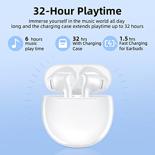 Muzzai Wireless Earbuds Bluetooth Headphones,32H Music Playtime IPX5 Waterproof Wireless Ear Buds,Touch Control Bluetooth Earbuds with Mic,Stereo Sound High and Low Voice Calls,for iPhone Android