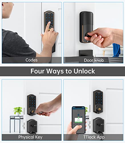 Smart Door Lock with Keypad, Keyless Entry Door Lock for Front Door, Electric Digital Automatic Door Lock Enter with APP for House Apartment Work with Alexa