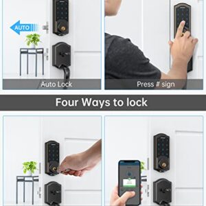 Smart Door Lock with Keypad, Keyless Entry Door Lock for Front Door, Electric Digital Automatic Door Lock Enter with APP for House Apartment Work with Alexa